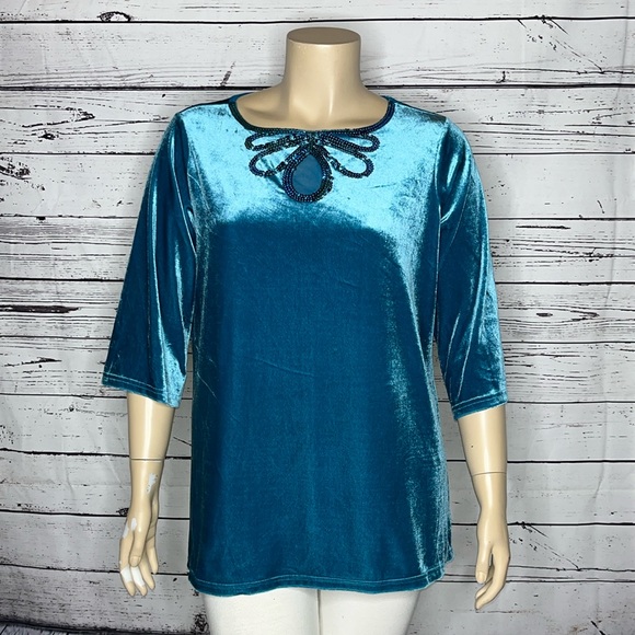 Quacker Factory | Tops | Quacker Factory Size X Blue Mesh Keyhole W ...